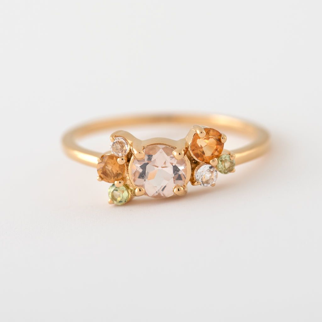 Morganite Cluster Gold Ring Lia at Minette